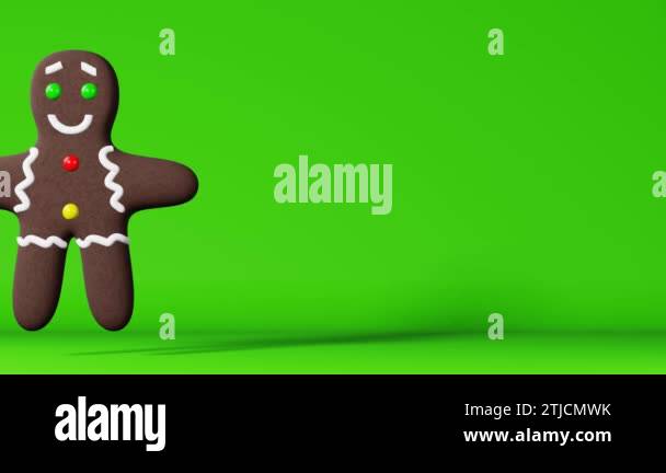 Gingerbread man jumping dancing chroma key green screen background 3D ...