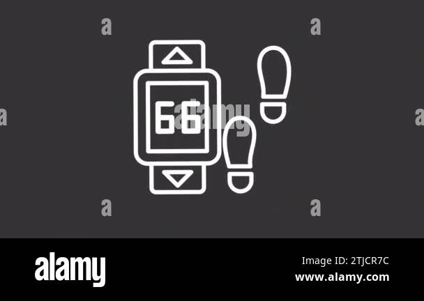 Animated pedometer white line icon. Fitness tracker animation. Foot ...