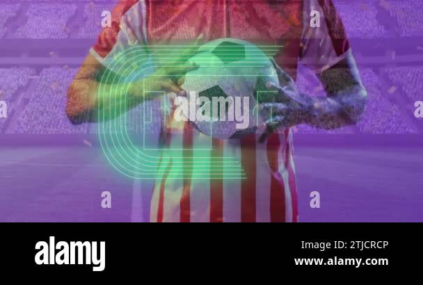 Animation of confetti falling over african american footballer and ...