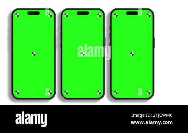 The smartphone's blank green screen with indicators flies in with ... The smartphone's blank green screen with indicators flies in with ...