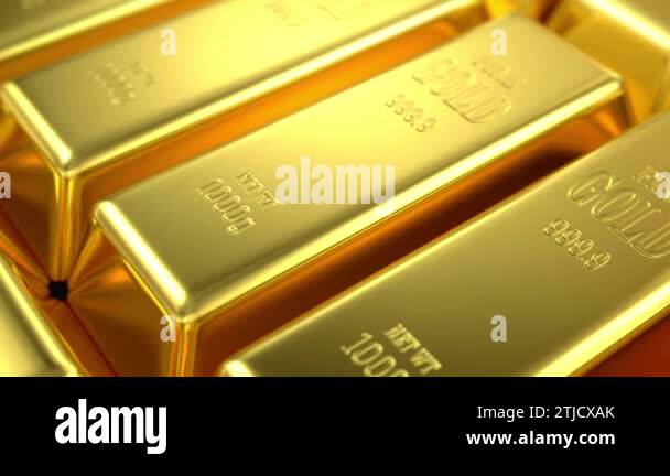 Digital Pile of Gold bars or financial concept 3d render. ingots Golds bar stacked in a row ...