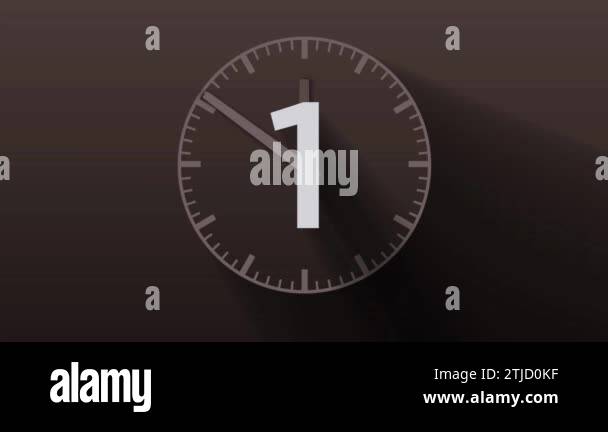 animation clock time counting with number 1 to 10 in front of brown ...