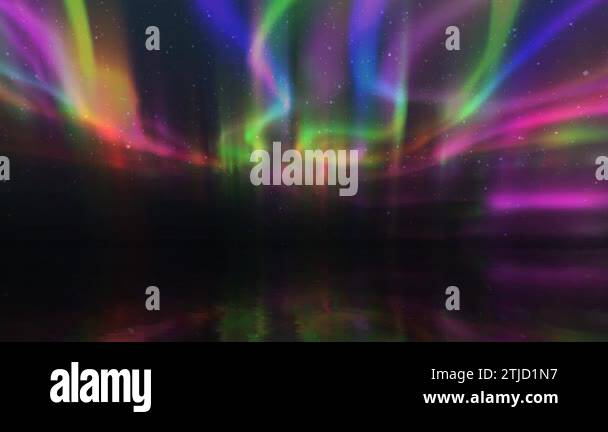 Rainbow Lights in the Sky Over Water 4K Loop features Aurora Borealis style rainbow colored ...