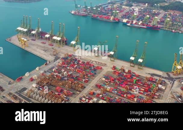 Drone Aerial view 4k Footage of Shipping Containers In Port Of ...