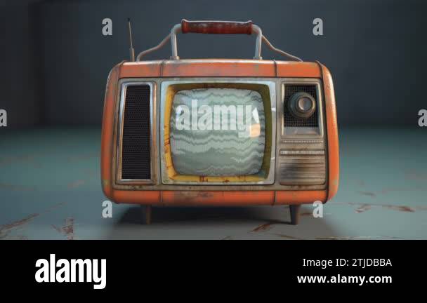 Futuristic cyberpunk tv, Orange television with a glitches, noise ...