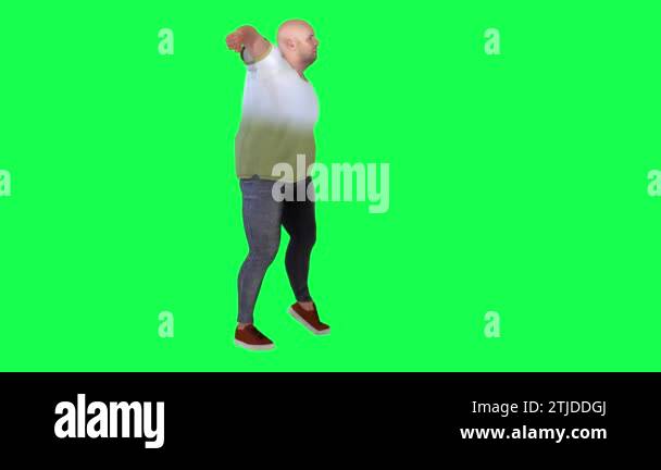 Fat man's dance and joy from the arms and neck in the green screen from ...