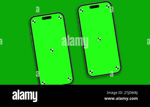 The smartphone's blank green screen with indicators flies in with ...