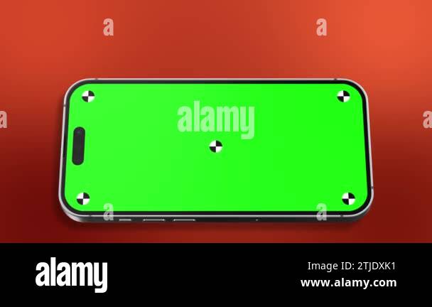 The smartphone's blank green screen with indicators flies in with ...