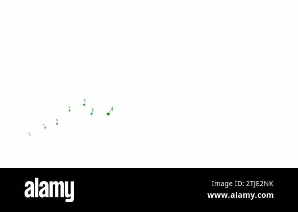 Animated green notes fly from left to right. A wave of flying notes ...