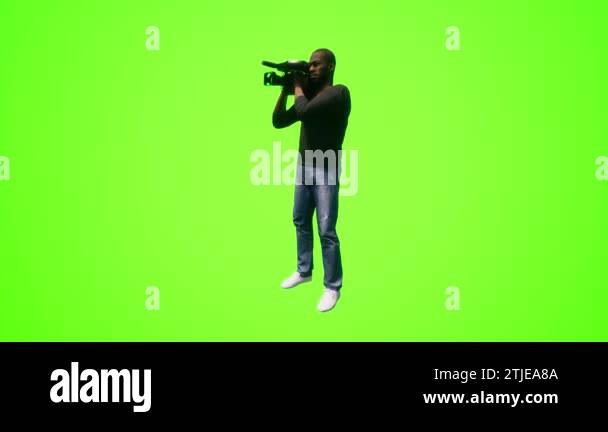 male cameraman reporter filming, realistic 3D people rendering isolated ...