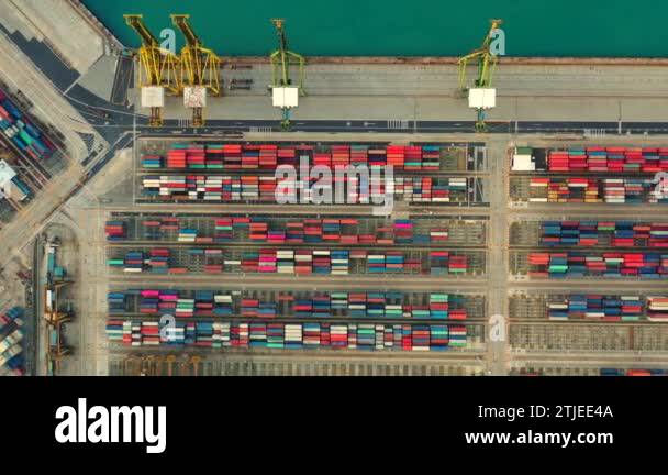 Drone Aerial view 4k Footage of Shipping Containers In Port Of ...