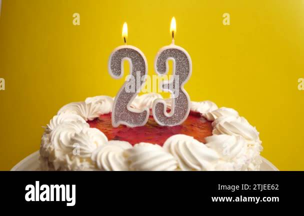 A candle in the form of the number 23, inserted into the holiday cake ...