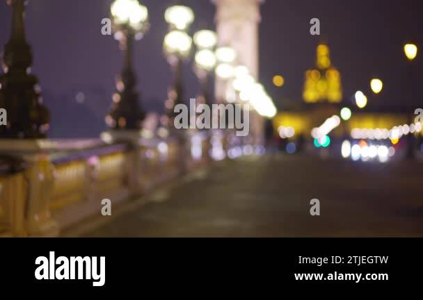 Bokeh shot of Les Invalides across the Pont Alexandre III bridge in ...