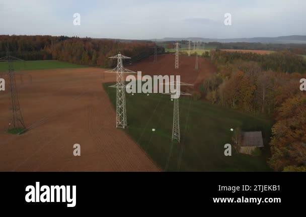 Electricity power station. High voltage electricity transmission pylons ...