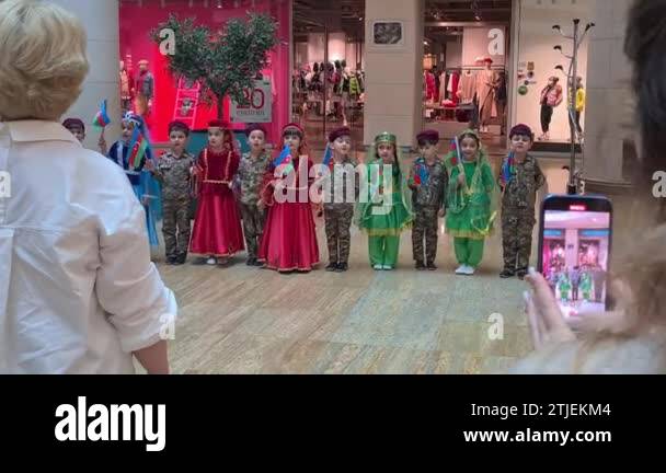 Baku, Azerbaijan. Azeri Kids Singing on National Flag Day Celebration ...