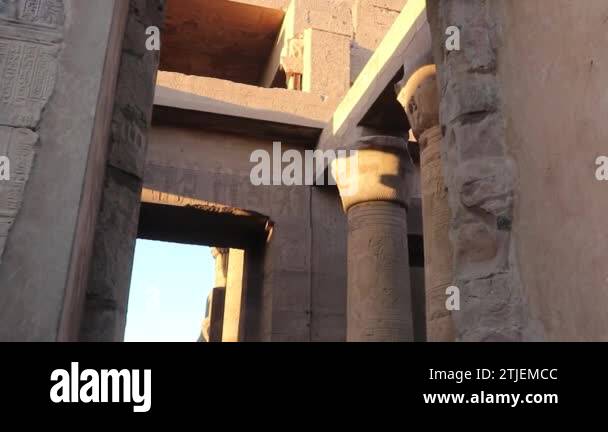 Preserved papyrus shaped column and ceiling at Kom Ombo Temple, Egypt ...