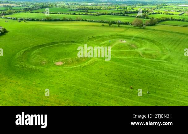 Aerial view of the Hill of Tara, an archaeological complex, containing ...