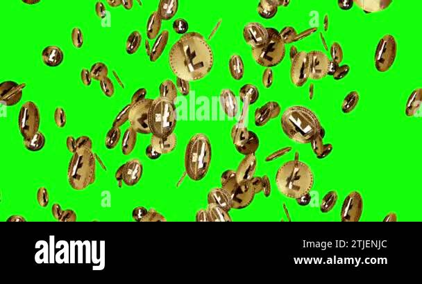 Litecoin LTC cryptocurrency isolated gold coin rain background ...