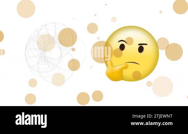 Animation of spots over emoji icon and shapes on white background ...