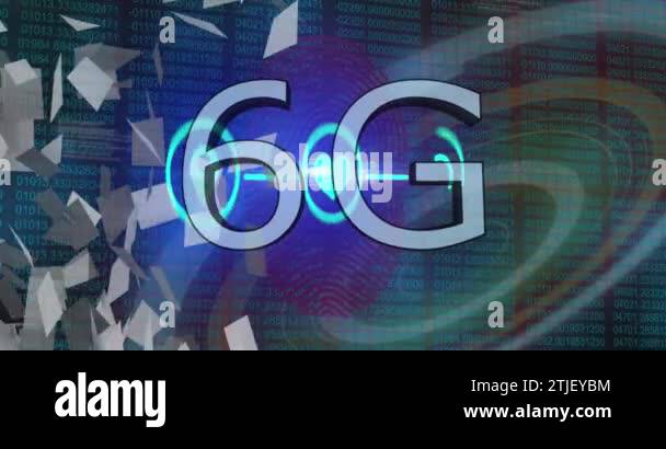 Animation of 6g text over human body model against biometric fingerprint scanner and data ...