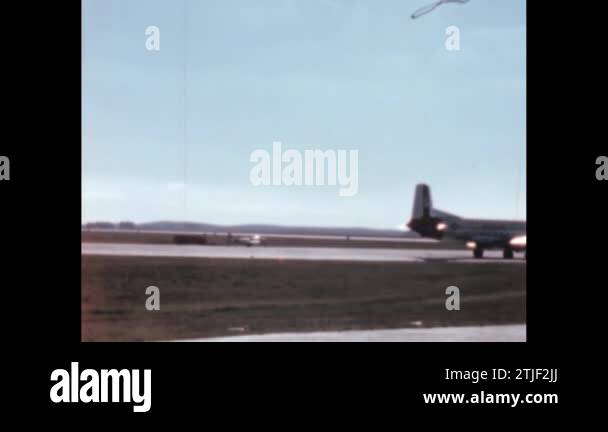 USA circa 1950 Cold War era USAF freighter aircraft on the runway ...