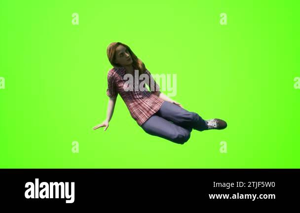 3d people green screen female American employee sitting and sleeping in ...