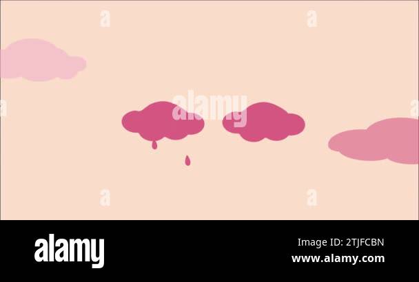 Animated multicolor rainbow appears with cloudes from left to right on ...