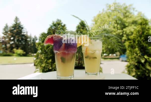 Refreshing summer soft lemonade drinks with lemon, citrus, orange ...