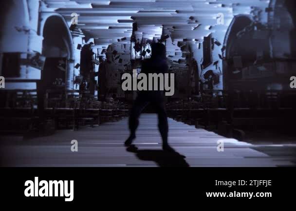 A glitching, digital creature walks terrifyingly towards camera in an ...