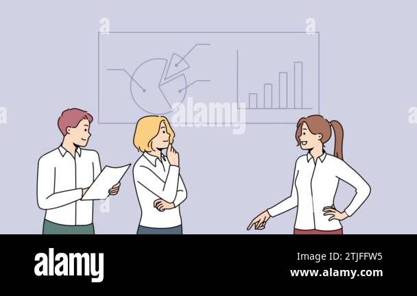 Businesspeople look at financial diagram on board brainstorm look for ...