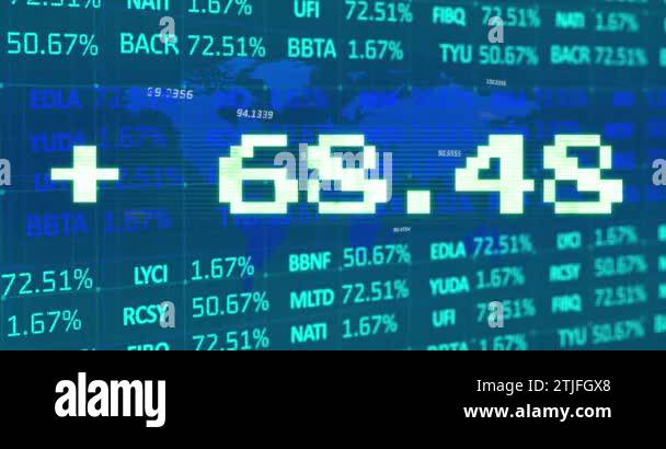 Animation of addition symbol with numbers and trading board against map ...