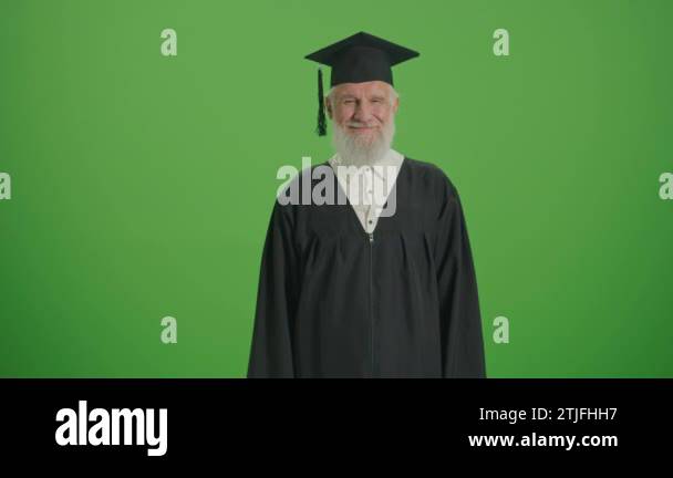 Green Screen. A Portrait of an Old Graduate Man, Celebrating His ...