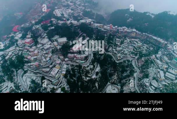 Beautiful aerial Shot of snowfall at Mussoorie, Uttarakhand, India ...