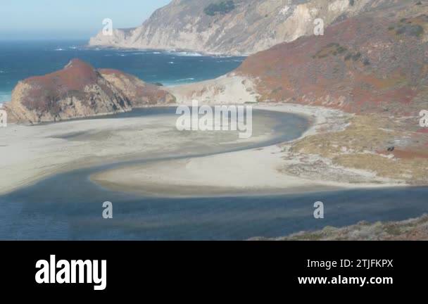 Little sur river beach on Pacific Coast Highway 1, scenic Cabrillo road ...