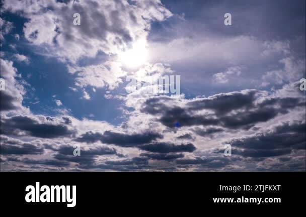 Timelapse of fluffy clouds moving under the sun in the blue sky. Cloud ...