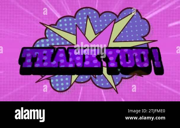Animation of thank you text with exclamation over stars and cloud ...