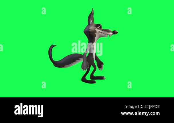 3D animation of the wolf cartoon character on the green screen talking ...