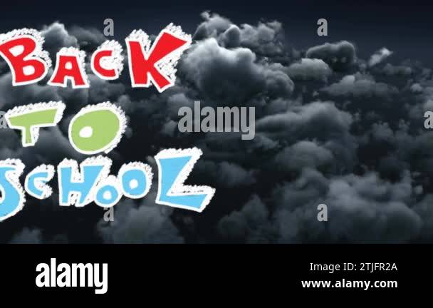 Animation of back yo school text over sky with clouds. Abstract background, pattern and movement ...