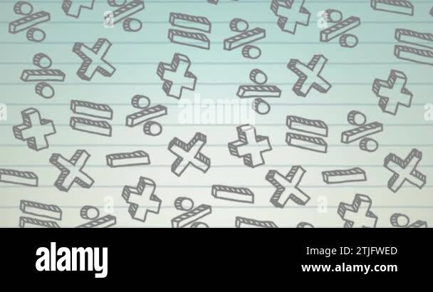 Animation Of Multiple Mathematical Symbols Floating Against White Lined Paper Background School