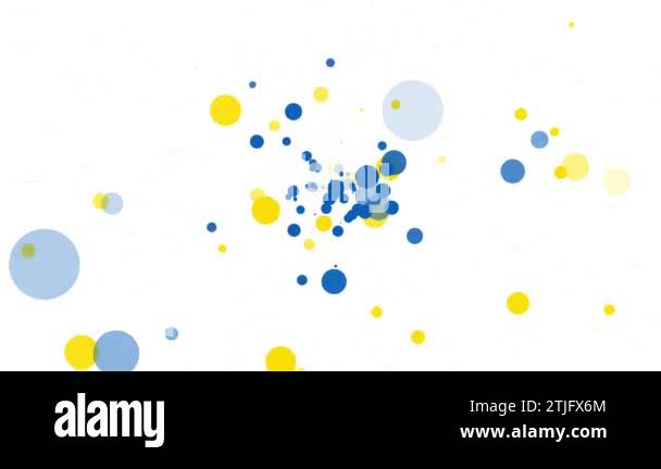 Flying through particle space with circles and stars. Yellow and blue ...