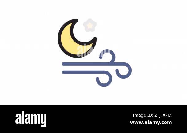 Windy night, Weather animated icon on transparent background Stock ...