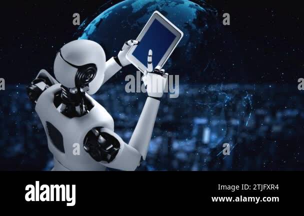 Robot hominoid using tablet computer for global network connection using AI thinking brain ...