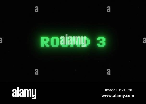 Round 3 interface message green neon retro text vintage 8 bit game over ...