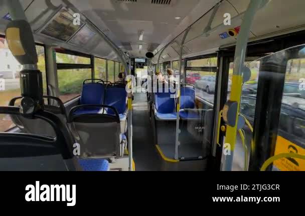 November 8, 2022. Germany. Munich. City bus on route, filmed inside the ...