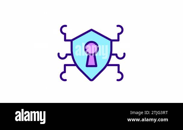 Animated cybersecurity color icon. Protecting information from malicious threats. Seamless loop ...