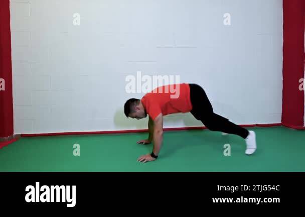 Nice slow motion footage with young caucasian male athlete trains by ...