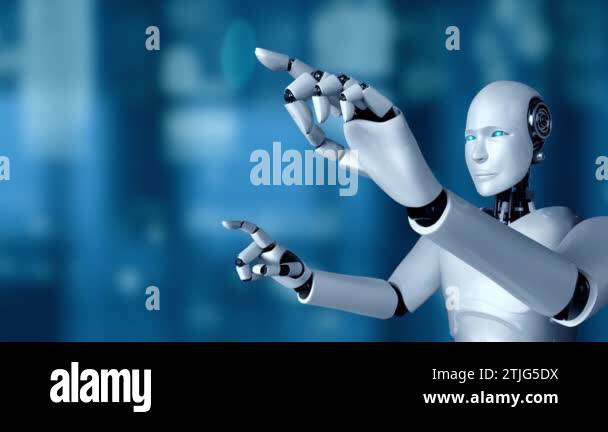 AI hominoid robot touch screen of mathematics formula and science ...