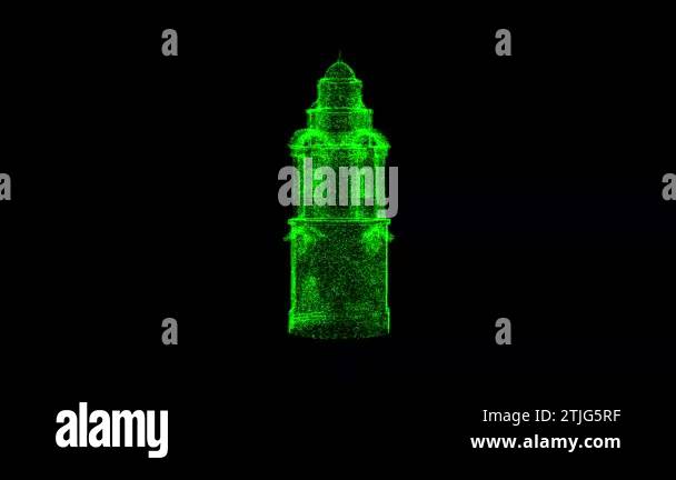 3d Oriental Tower Rotates On Black Background Object Dissolved Green