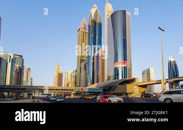 Dubai, UAE, August 7, 2022. Road signs and exits in Sheikh Zayed Road ...