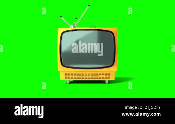 Vintage yellow TV receiver with green screen - 3D 4k animation ...